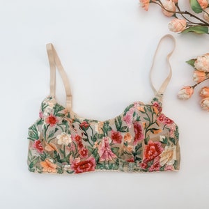 Floral Embroidered Bra, Boudoir Lingerie, Underwired Bra, Floral ...