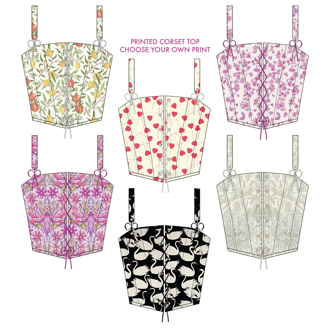 Custom Printed Corset Top, Front Lace Corset With Adjustable Straps - Etsy