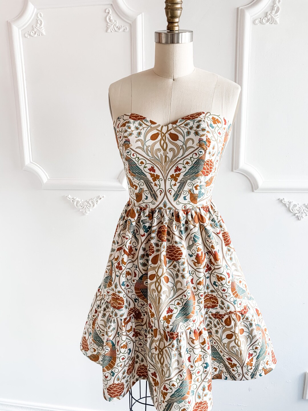 Vintage Bird Print Cotton Mini Dress With Tie Back and Tiered - Etsy Canada