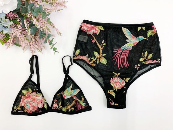 Embroidered Floral Lingerie Set Boudoir Lingerie Black | Etsy