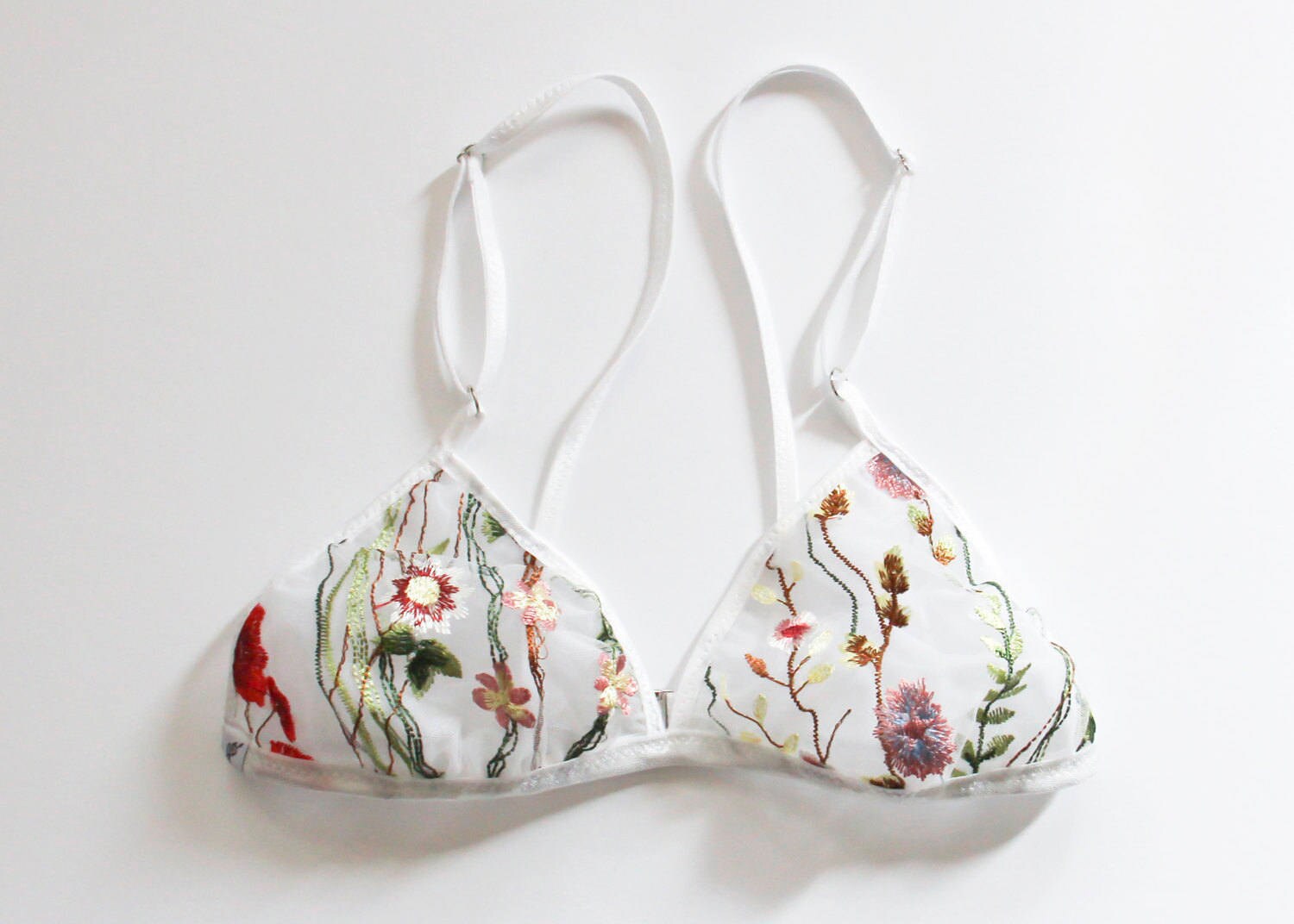 Embroidered Floral Bralette Triangle Bra White Bralette - Etsy Canada
