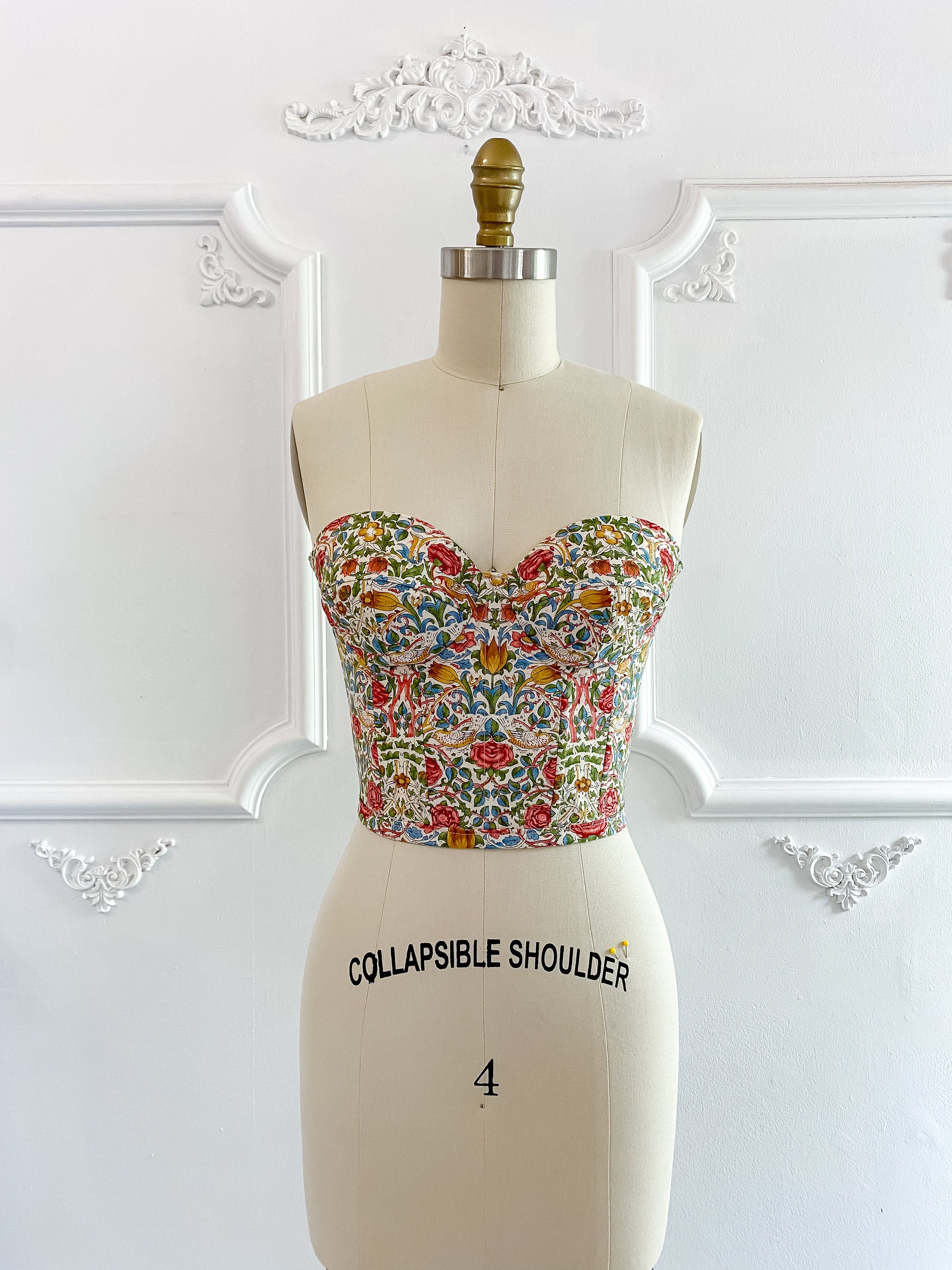 Corset Top, Floral Print Balconette Corset With Underwired Corset Top, Floral Print Balconette Corset With Underwired