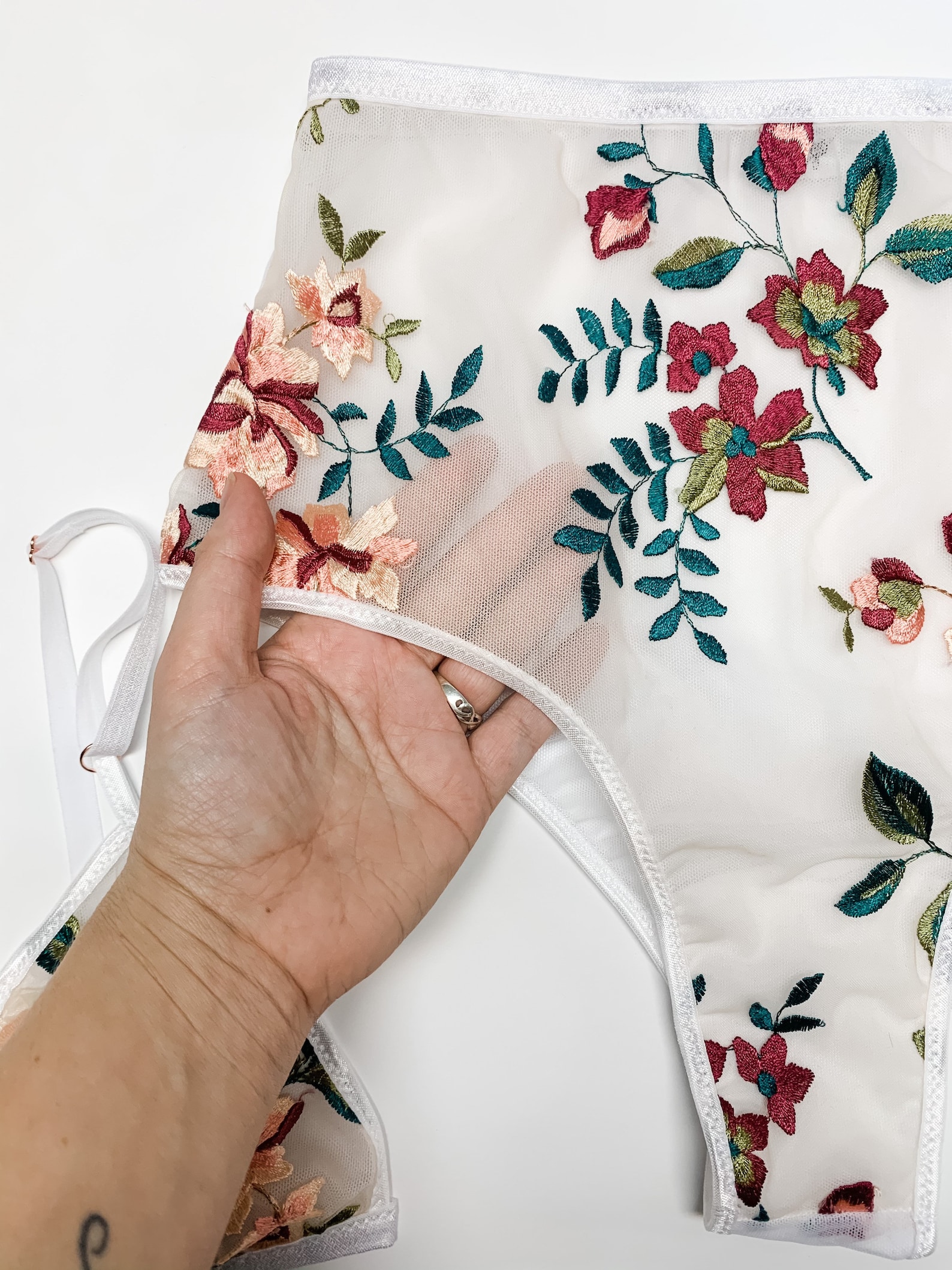 Embroidered Bohemian Floral Lingerie Set Triangle Bra White - Etsy