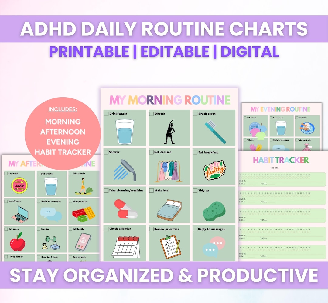 ADHD Neurodivergent Daily Visual Schedule, Editable Routine Cards ...