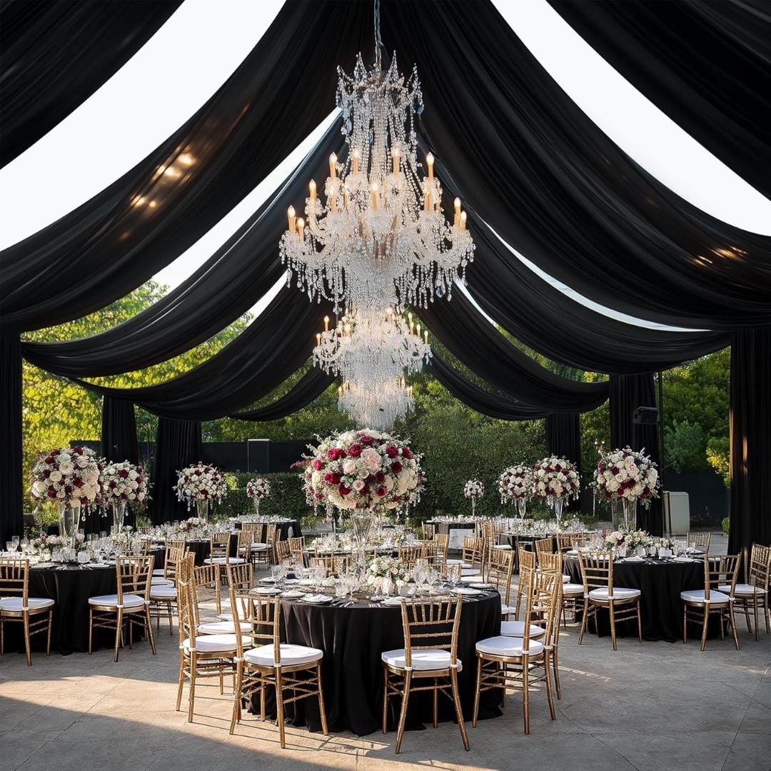 BLACK - 5' X 40 Ft Ceiling Drapes for Wedding Parties, Wrinkle Free ...