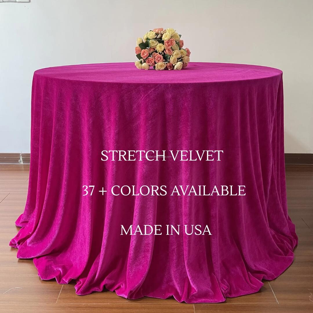 Round Stretch Velvet Tablecloth - 108" - 120" - 132" Luxurious Elegant ...