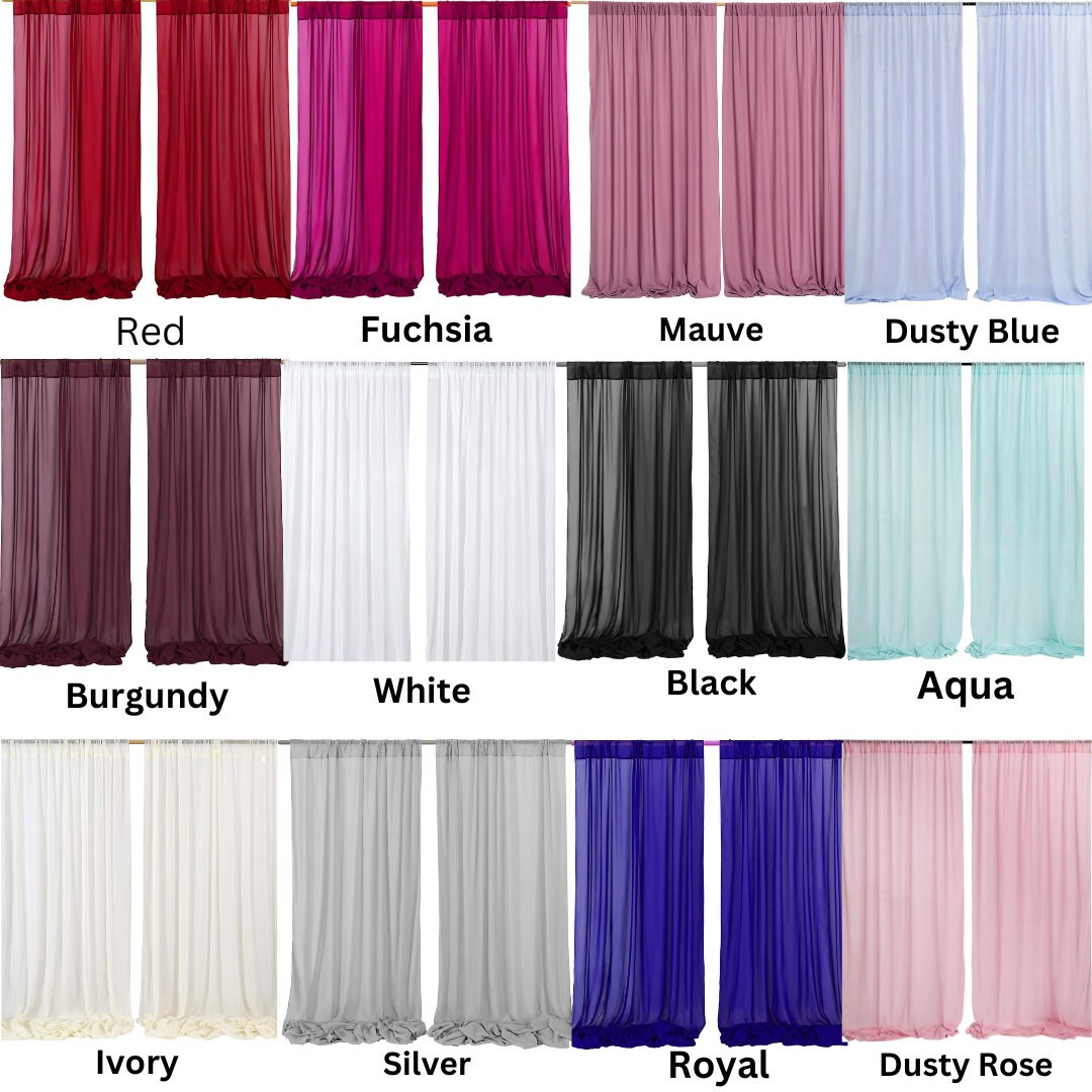 2 PANELS Chiffon Backdrop Curtains Drapes Sheer Chiffon Fabric ...