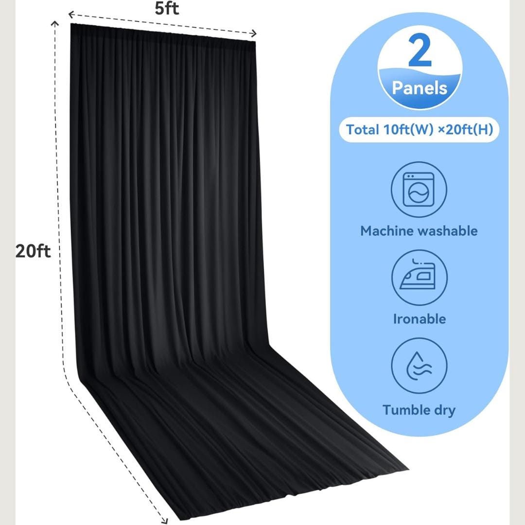 BLACK - 5' X 21 Ft Ceiling Drapes for Wedding Parties, Wrinkle Free ...