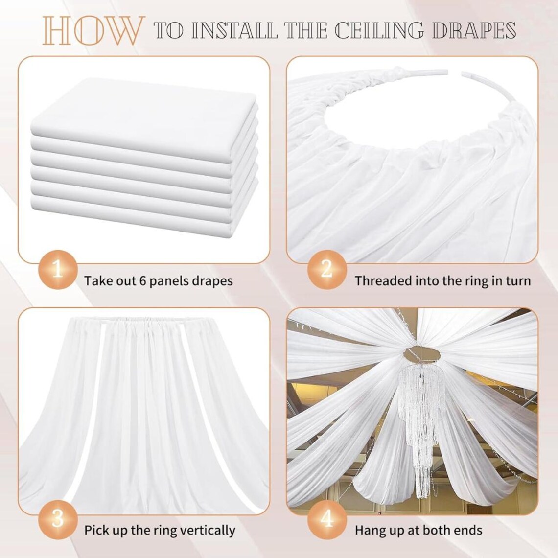 RED - 6 Panels Ceiling Drapes for Wedding 5ftx21ft Sheer Drapery ...