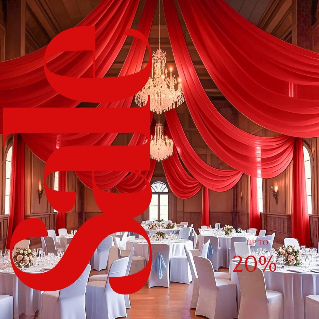 RED - 6 Panels Ceiling Drapes for Wedding 5ftx21ft Sheer Drapery ...