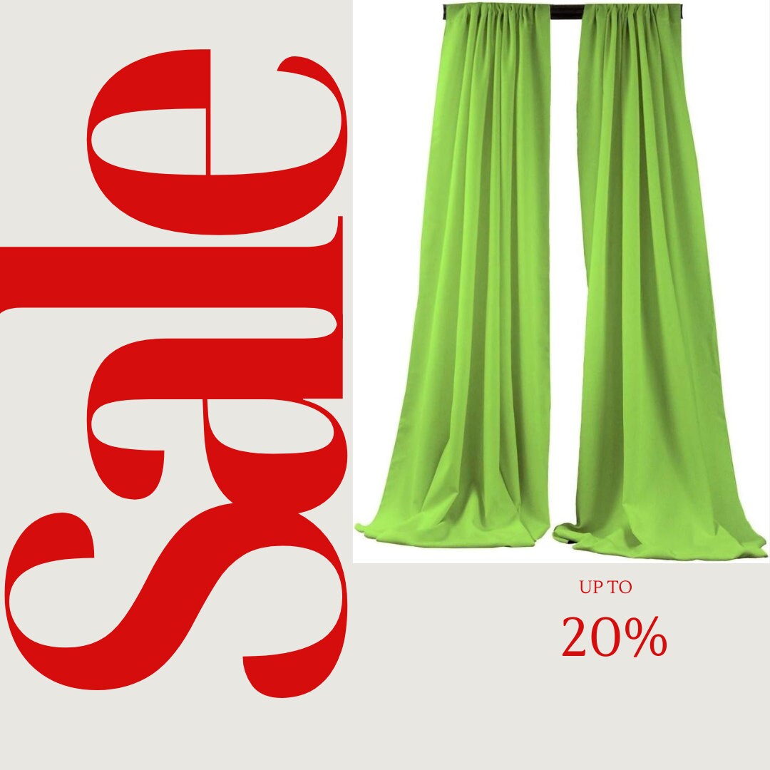 BACKDROPS - LIME - Polyester Poplin Backdrop Drape Curtain Panel With 4 ...