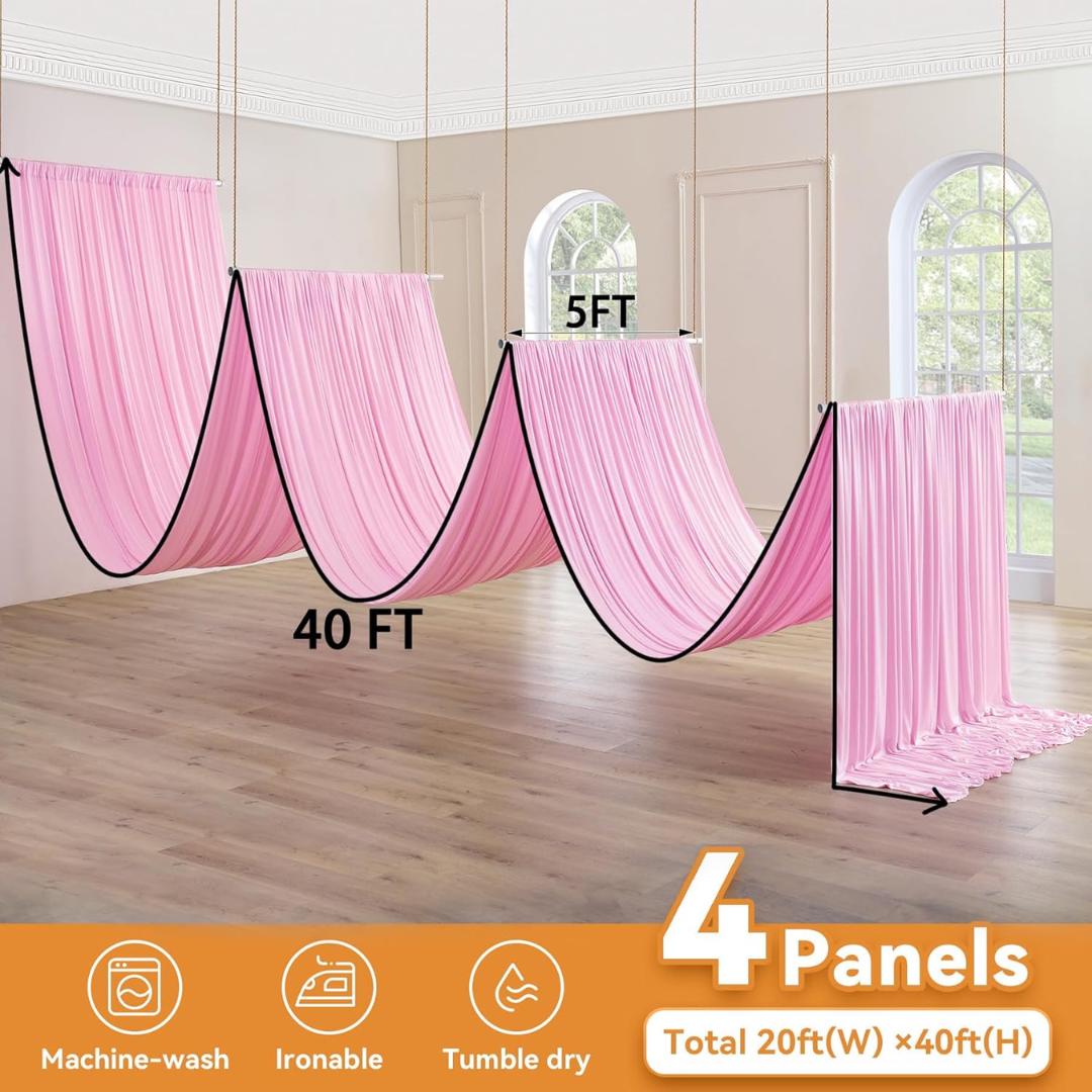 PINK - 5' X 40 Ft Ceiling Drapes for Wedding Parties, Wrinkle Free ...