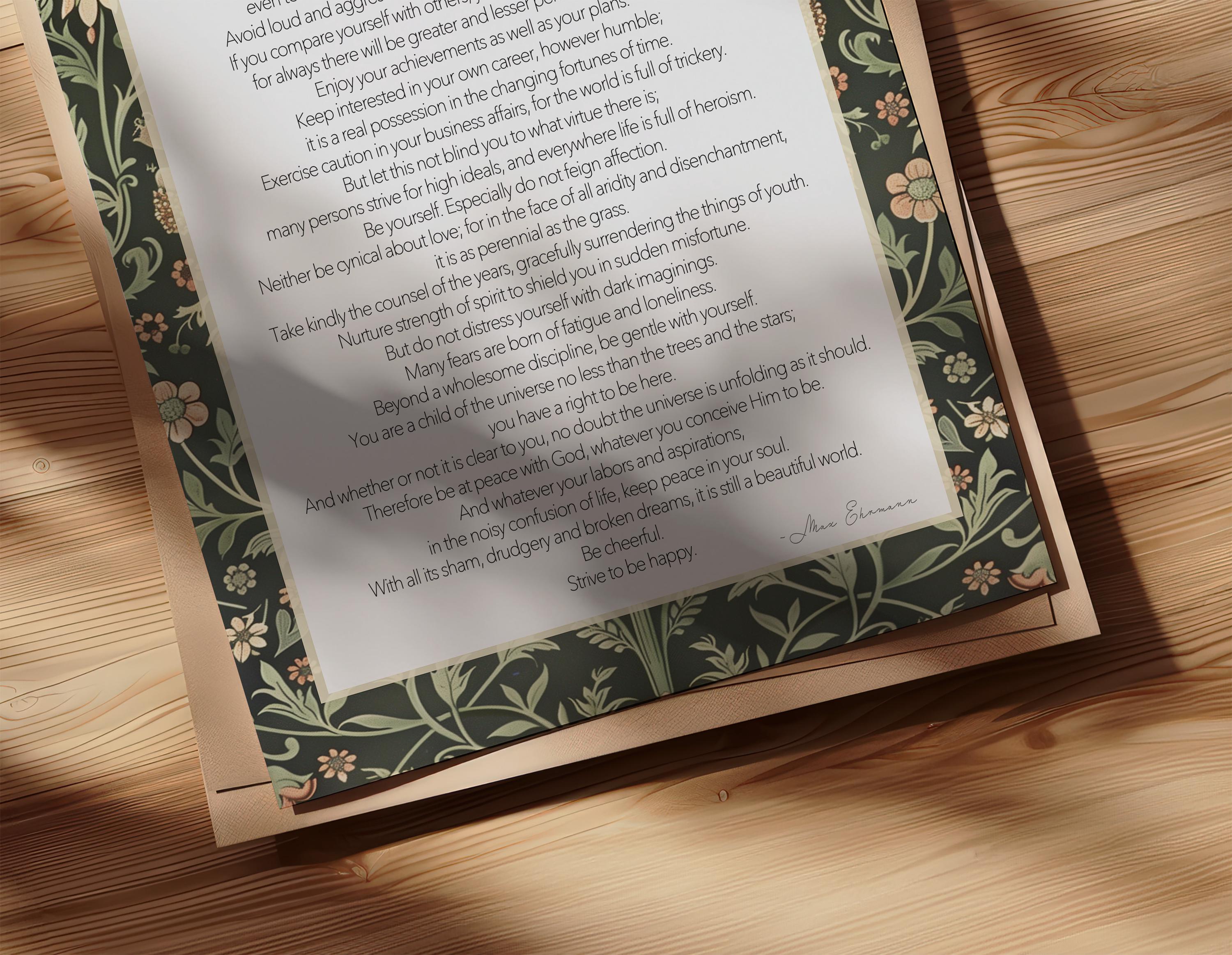 Desiderata Poem Print, Green Floral William Morris Print, Poem Print ...