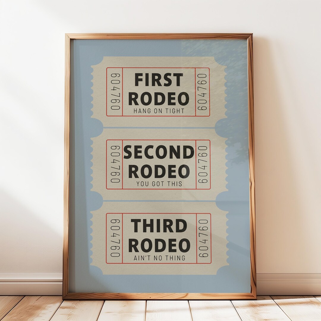 First Rodeo Ticket Stub Wall Art, Blue Trendy Dorm Decor, Western Boho ...