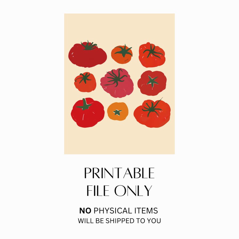 Heirloom Tomato Trendy Kitchen Digital Wall Art, Mediterranean Print ...