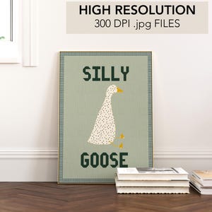 Silly Goose Quilted Digital Print, Cute Goose Poster, Green Boy Nursery ...