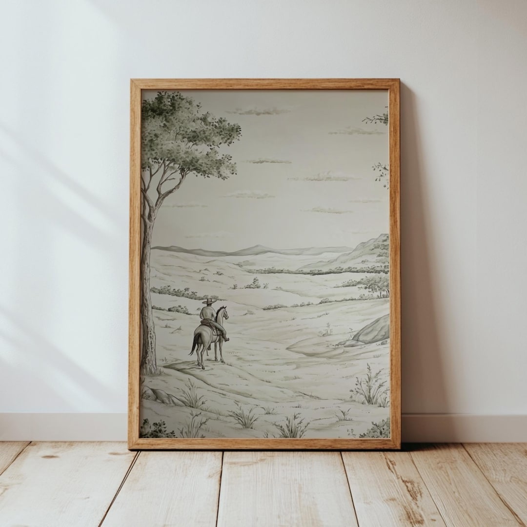 Retro Cowboy Toile Scene Wall Art for Boys' Room | Simple Toile De Jouy ...