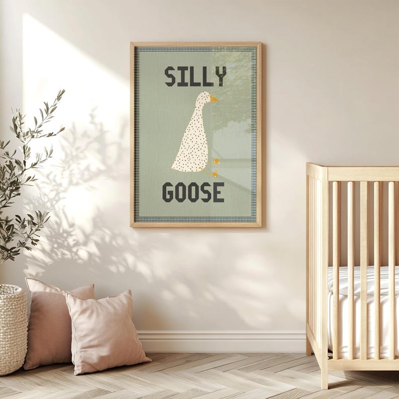 Silly Goose Quilted Digital Print, Cute Goose Poster, Green Boy Nursery ...