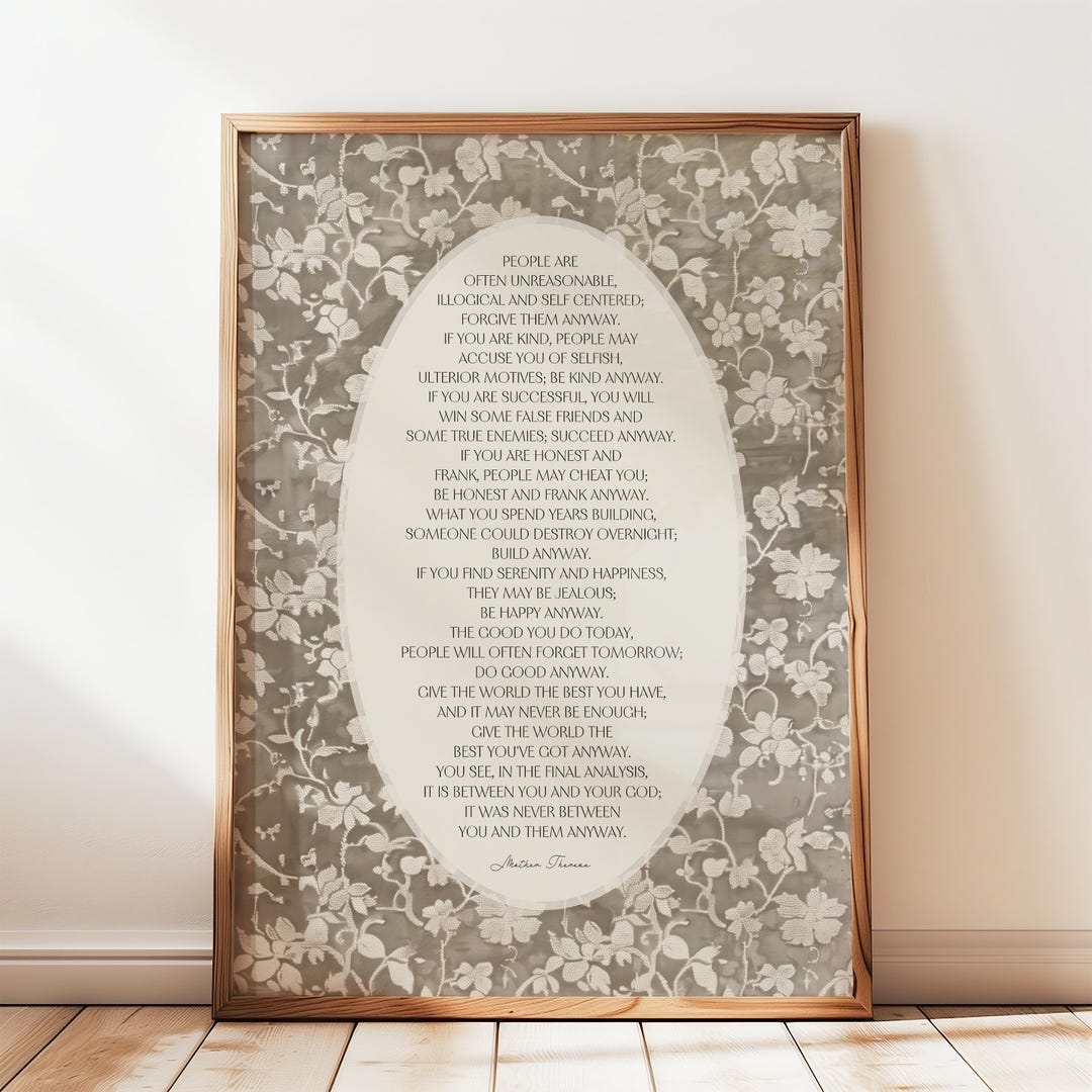 Mother Teresa Anyway Poem Digital Print, Poetry Prints, Literary Art ...