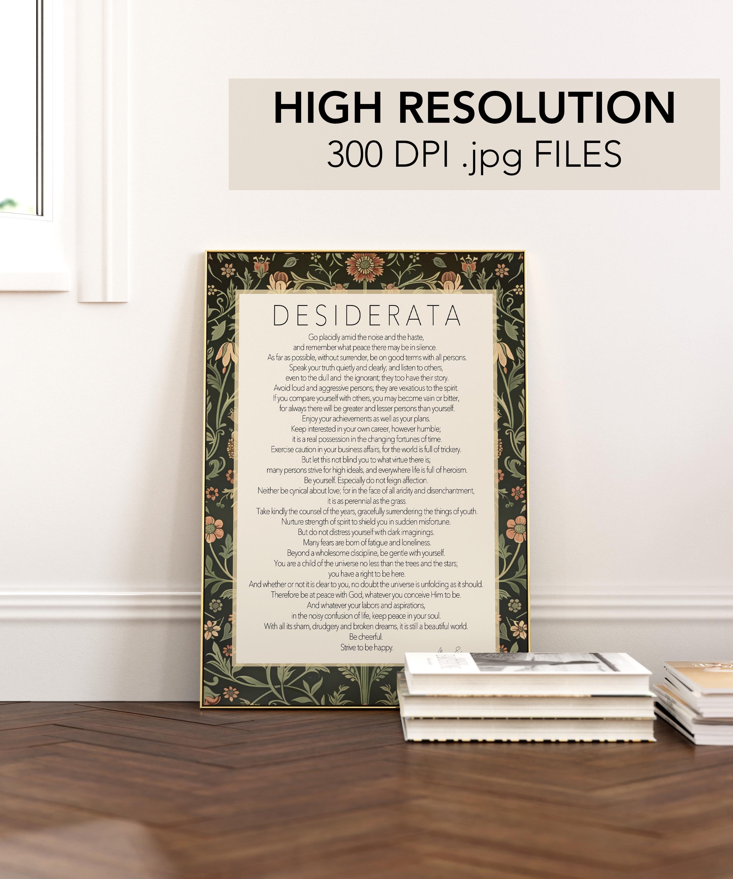 Desiderata Poem Print, Green Floral William Morris Print, Poem Print ...