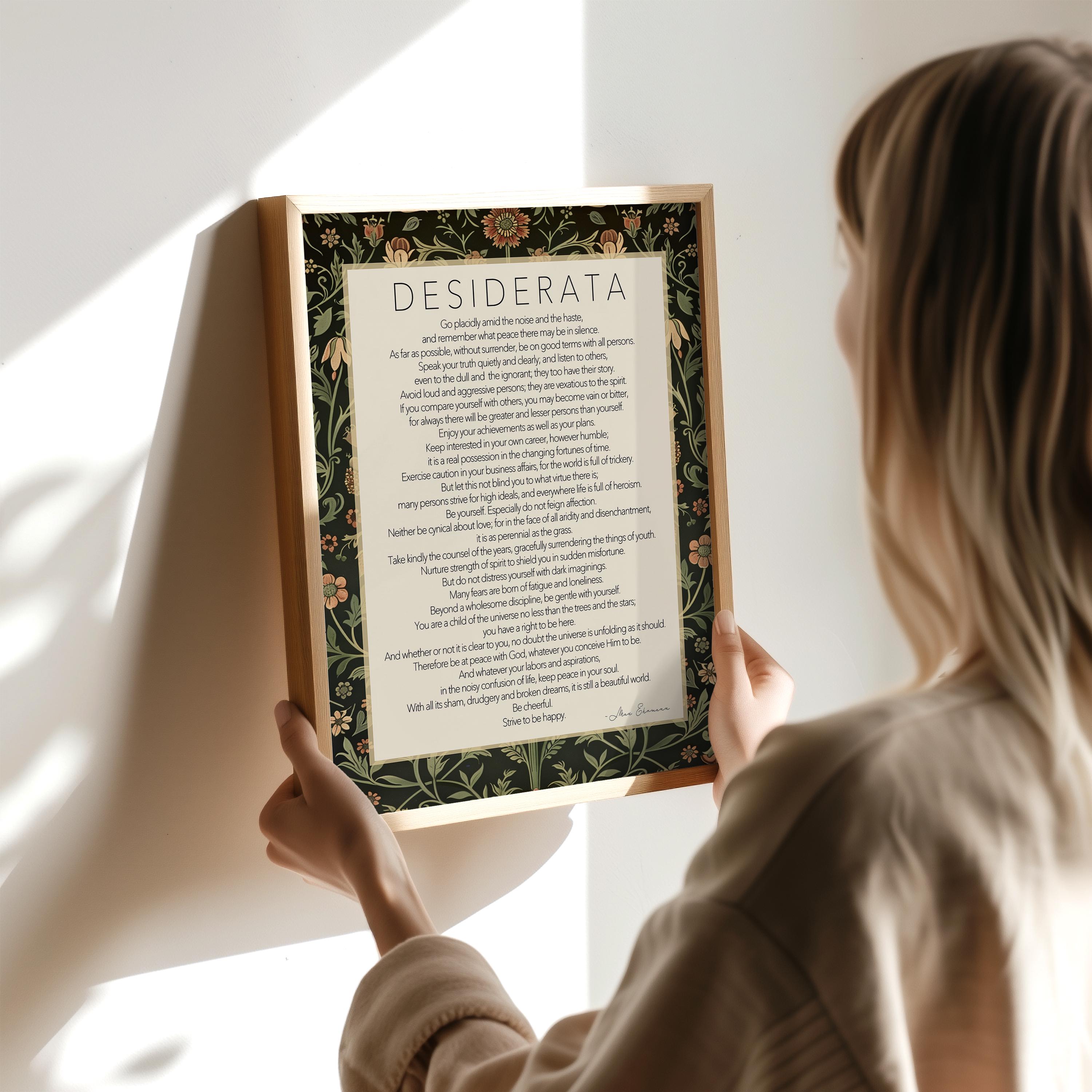 Desiderata Poem Print, Green Floral William Morris Print, Poem Print ...