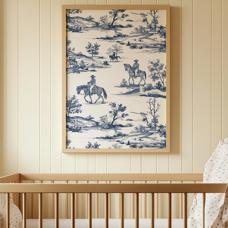 Chinoiserie Cowboy Toile Wall Art for Boys' Room | Simple Toile De Jouy ...