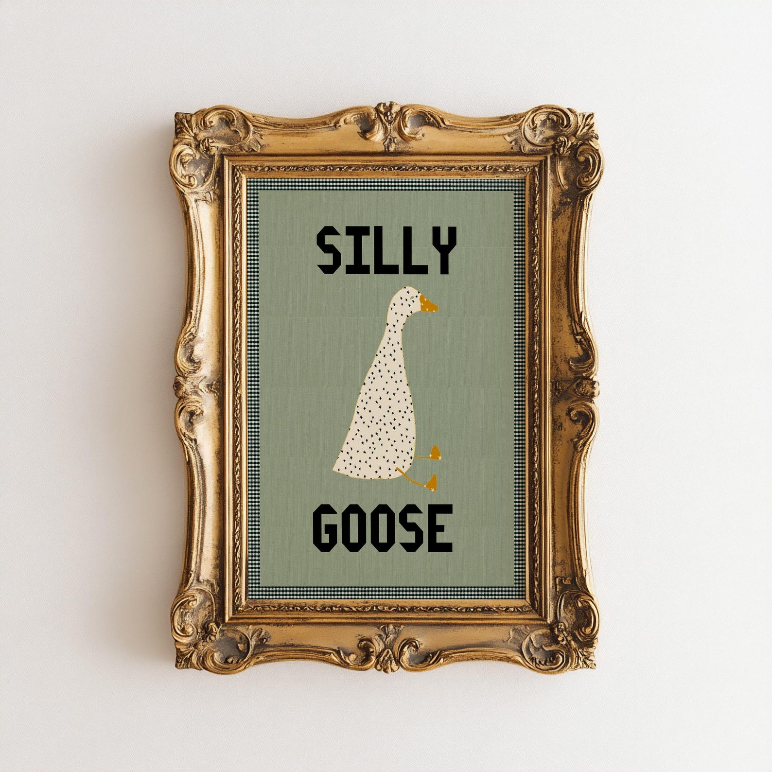 Silly Goose Quilted Digital Print, Cute Goose Poster, Green Boy Nursery ...