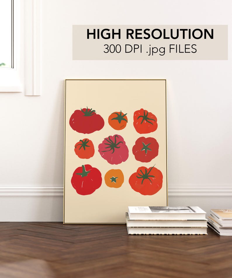 Heirloom Tomato Trendy Kitchen Digital Wall Art, Mediterranean Print ...