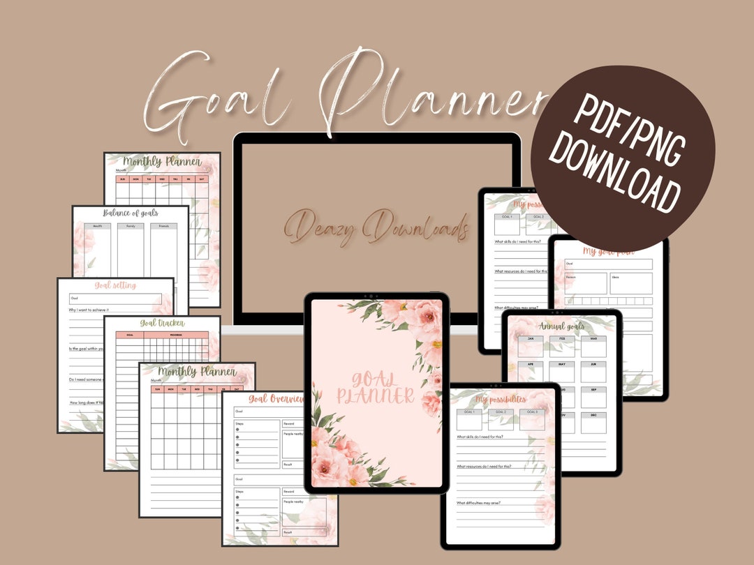 Goal Planner Printable PDF/PNG Printable Monthly and Yearly Goal ...