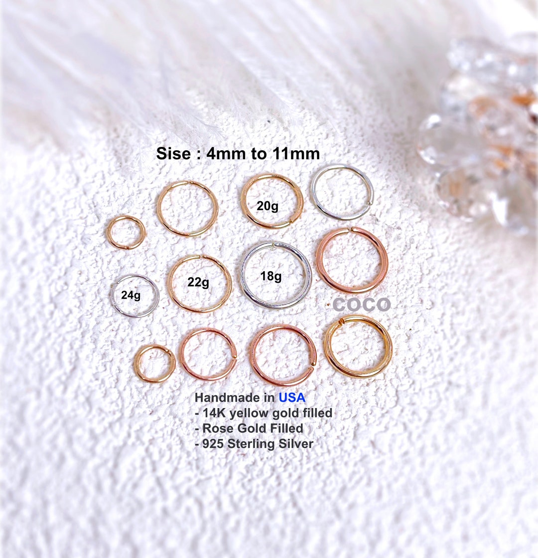 14K Gold Nose Hoop -925 Silver or Rose Gold Nose Hoop Rings -nose Piercing Ring - 24g 22g 20g ...