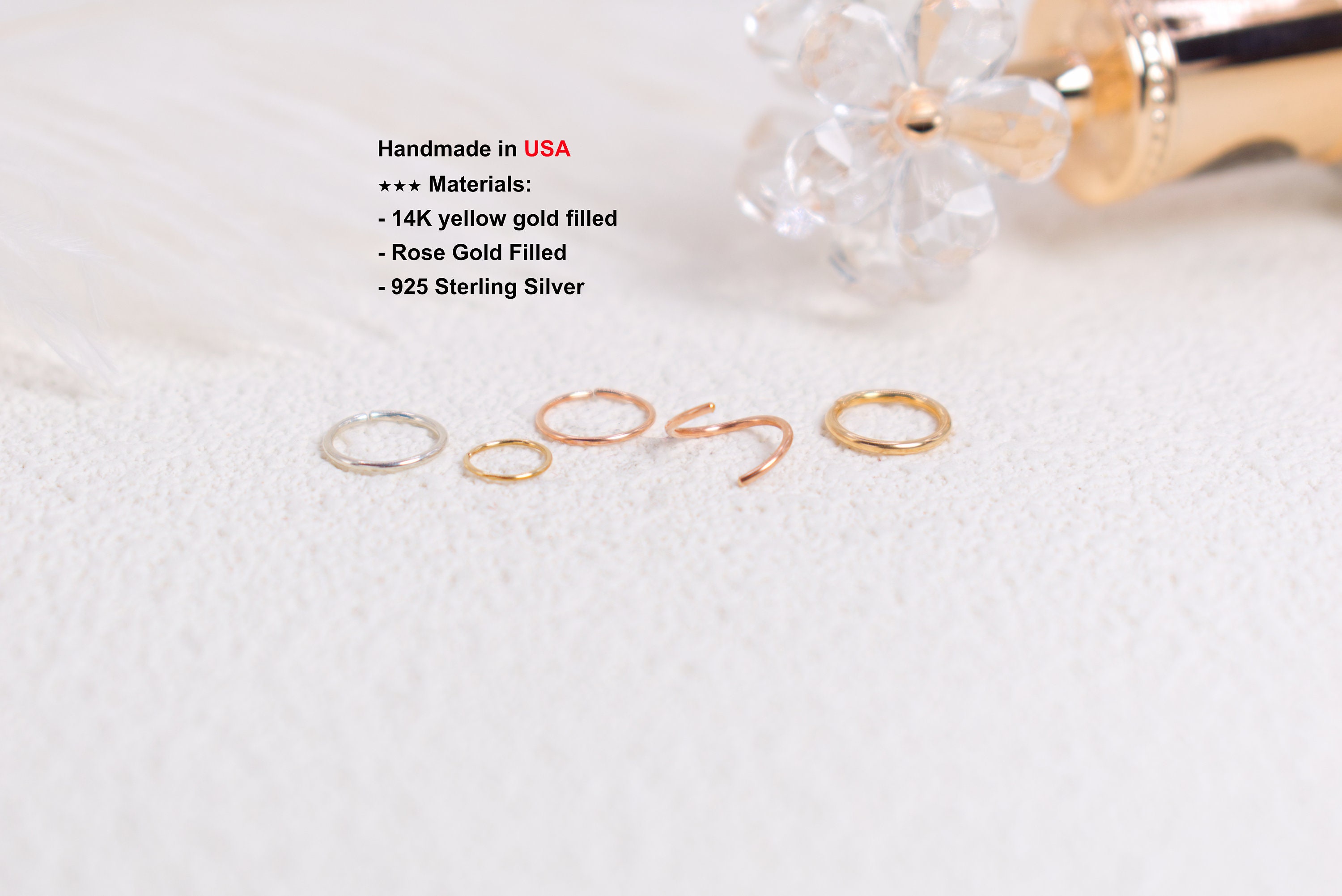 2 PCS Gold Nose Hoop - Tiny Nose Ring Hoop- 925 Silver or Rose Gold ...