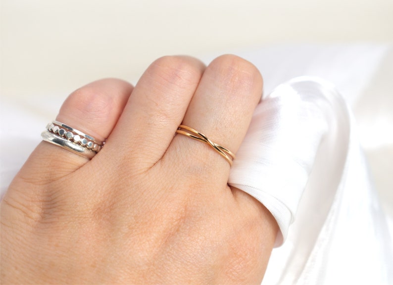 Gold Double Ring - Double Band Minimalist Ring - Silver and Rose Gold ...