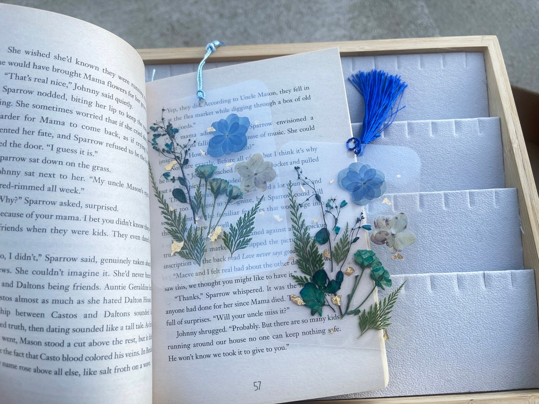 Blue Pressed Flower Bookmarks - Christmas Gift -handmade Bookmark for ...
