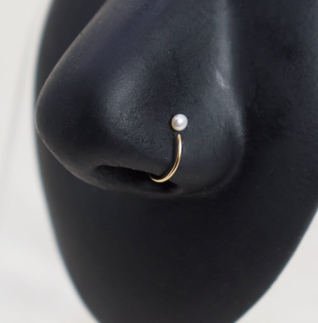 14K Gold Filled Pearl Nose Ring ~ Tiny Nose Ring ~ Nose Piercing Ring ...