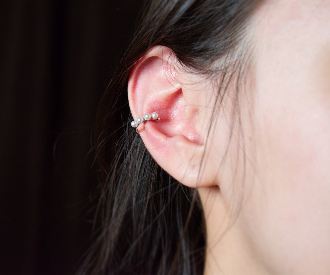 Pearl Conch Hoop Silver - Conch Jewelry -cuff Fake Piercing - Conch ...