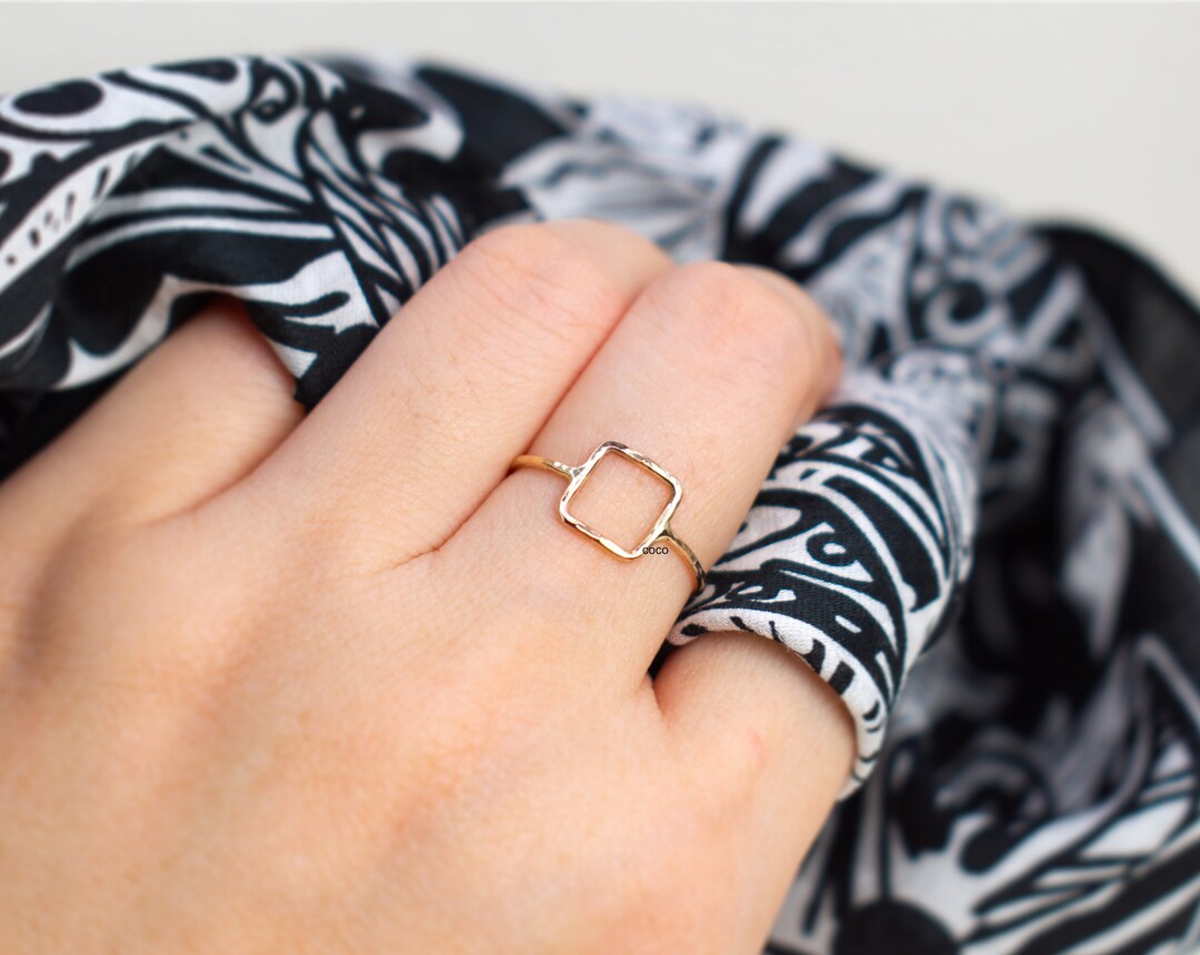 Gold Square Ring - Open Simple Ring -geometric Rings - Open Square Ring ...