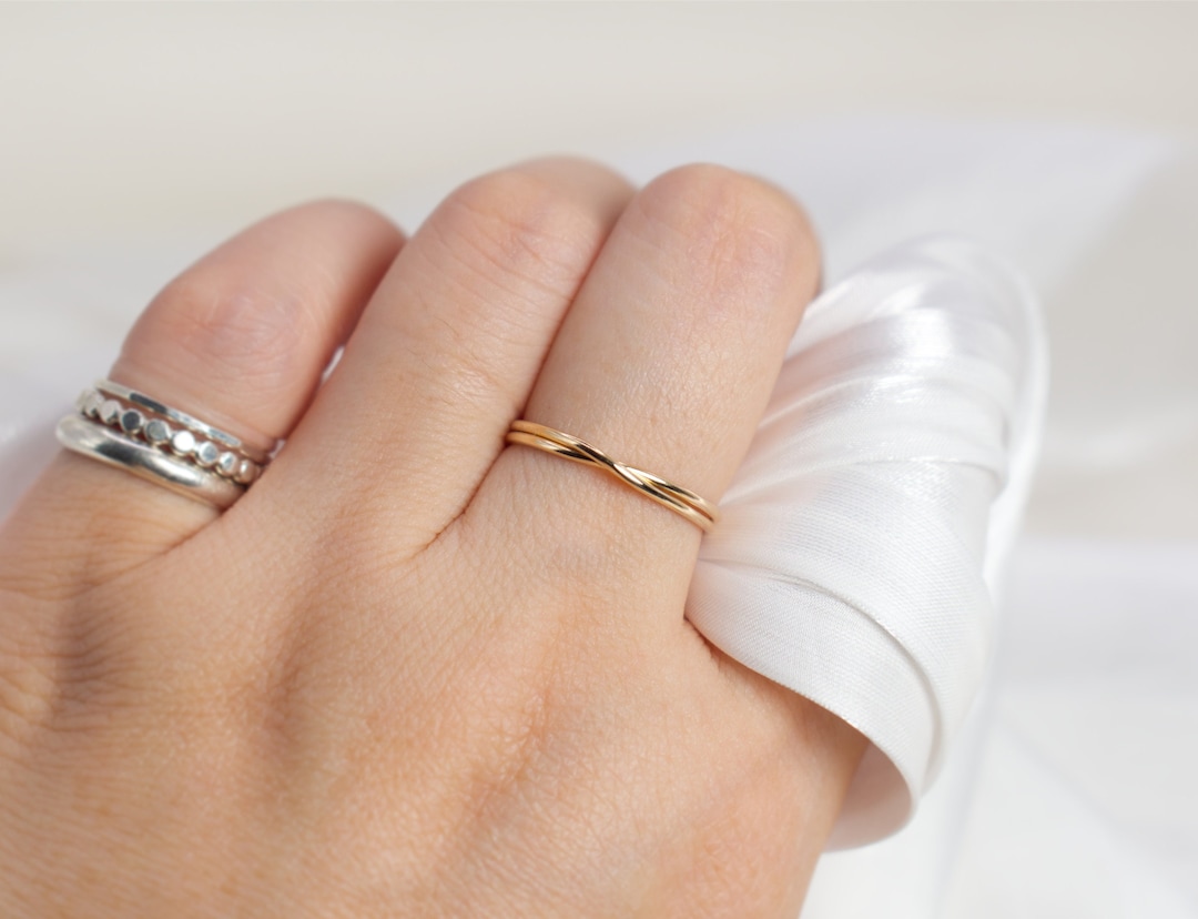 Gold Double Ring - Double Band Minimalist Ring - Silver and Rose Gold ...