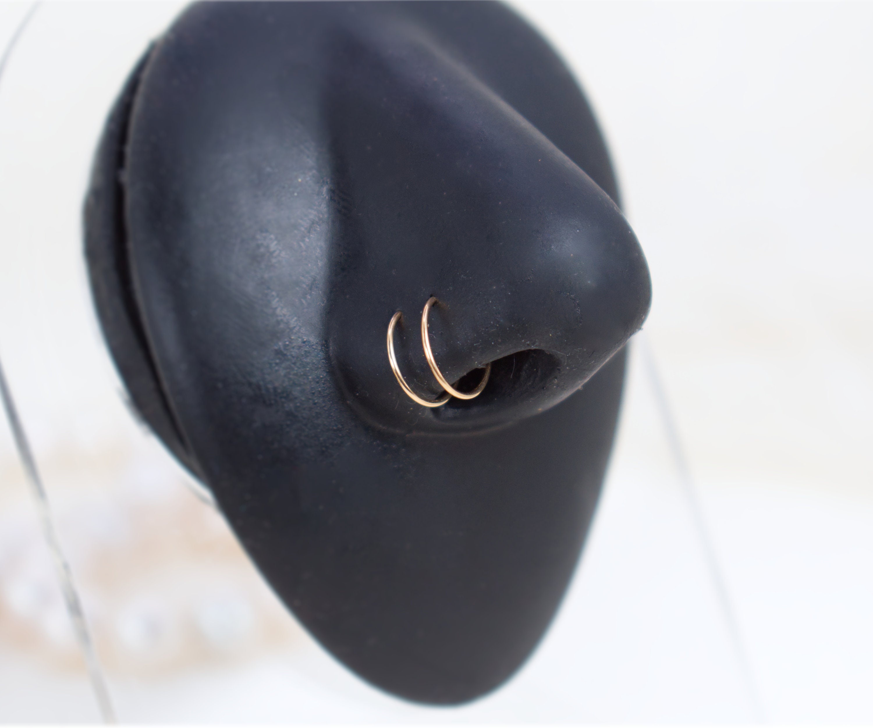 14K Gold Nose Ring Double Nose Ring for Single Pierced - Nose Hoops 14K ...