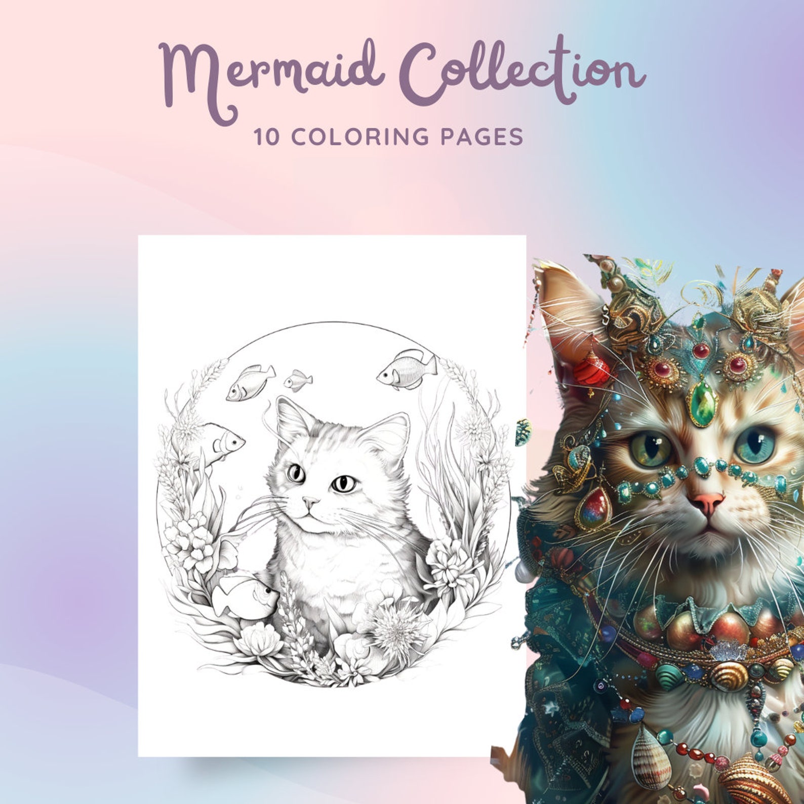 MERMAID Coloring Page : Relaxing Coloring, Mermaid Coloring, Ocean ...