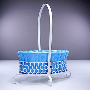 Blue Akro Agate Planter in Original Metal Carrier, Sky Blue Slag Glass ...
