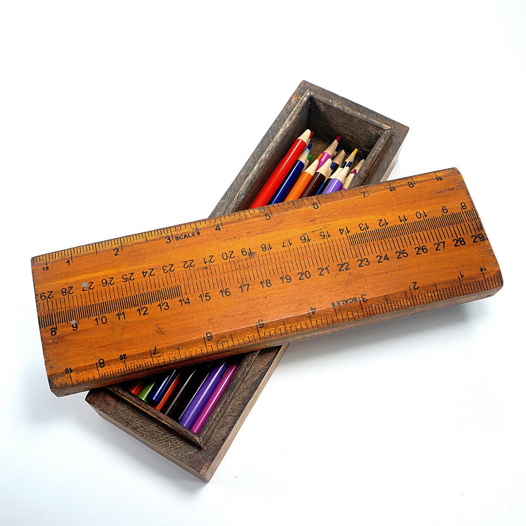 Vintage Pencil Box, Ruler Top, Wooden Box, Hand-made, Childs Crayon ...