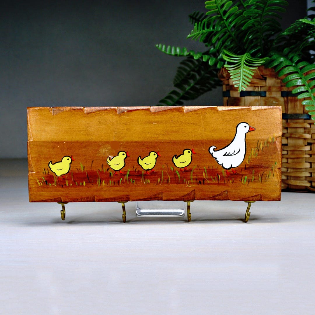 Cute! Vintage Key Holder, Handmade Hand-painted Mid-century Wall Holder ...