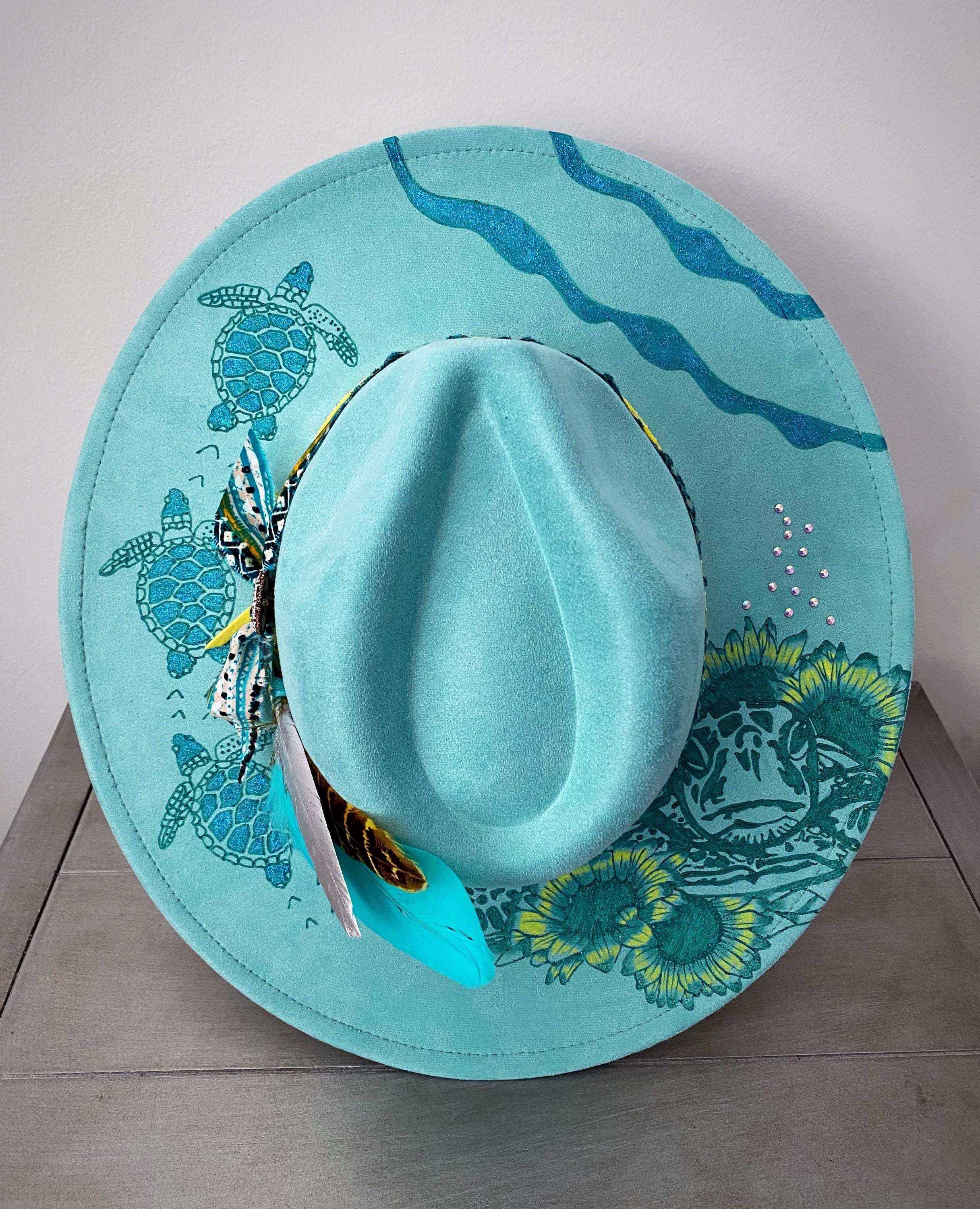 Sea Turtle Hat,sea Turtle Fedora,mint Hat,mint Fedora,burned Hat for ...