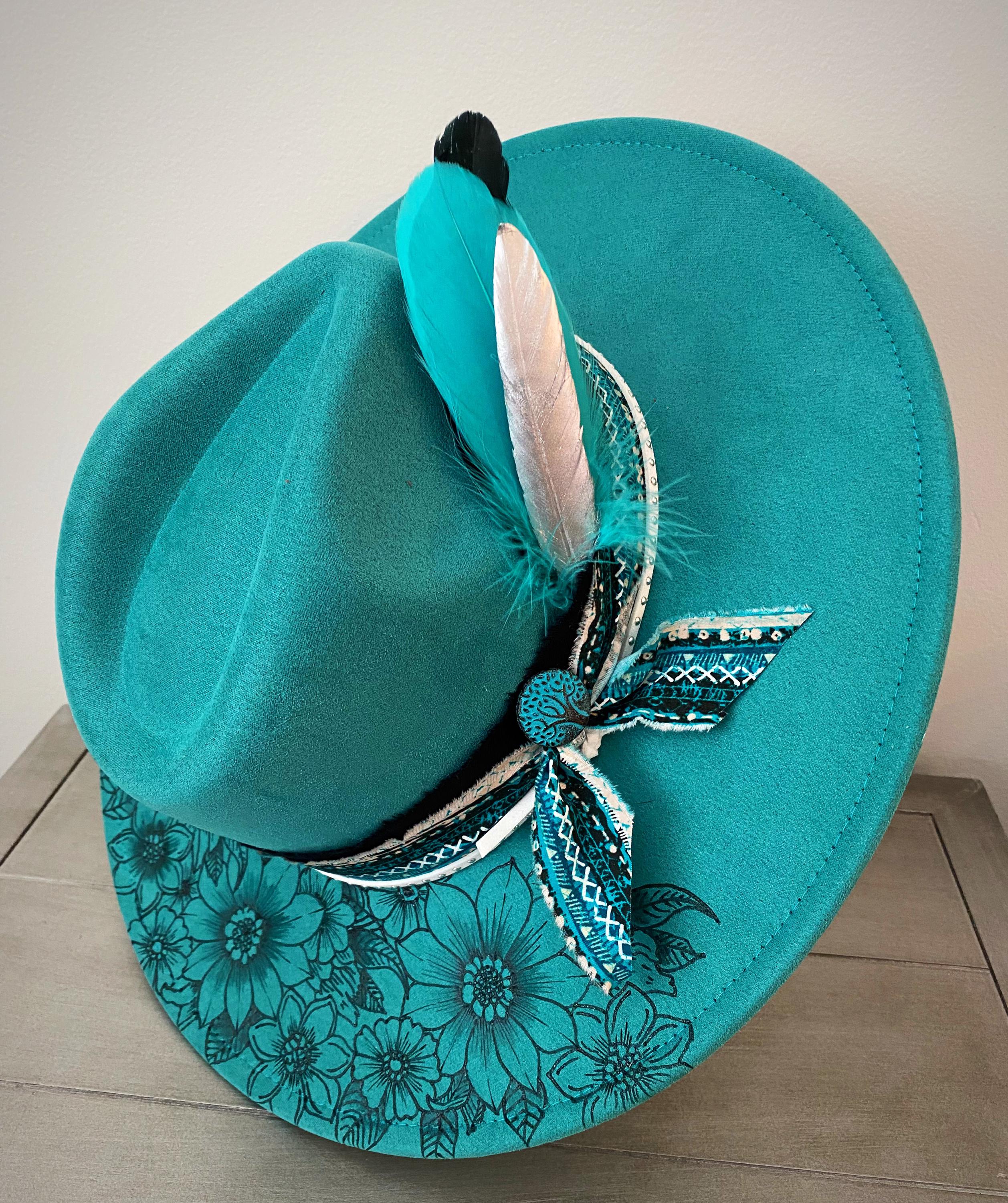 Hummingbird Hat,hummingbird Fedora,teal Fedora,burned Hat,pyrography ...