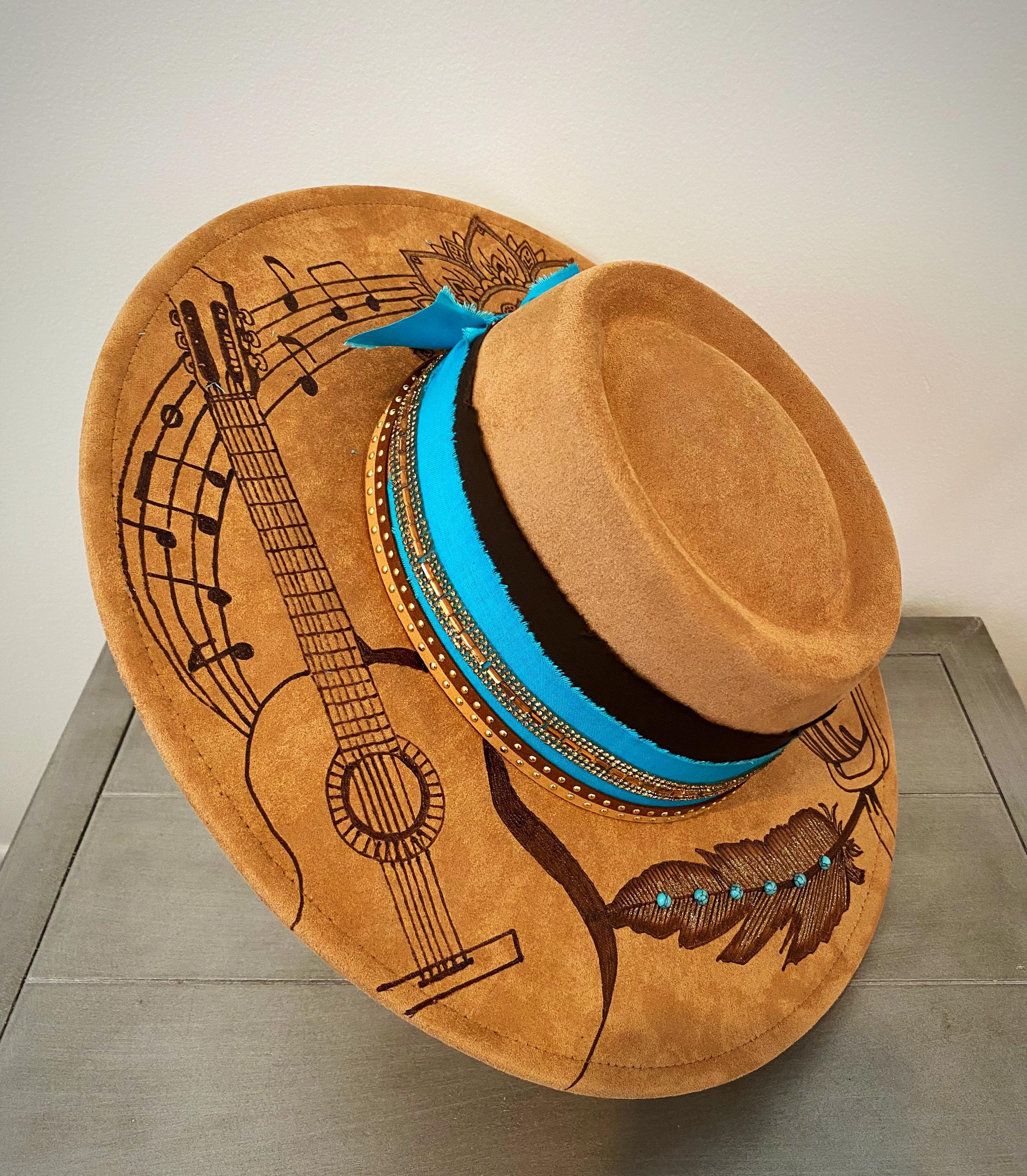 Music Hat,music Fedora,boho Hat,boho Fashion Hat,burned Western Hat ...