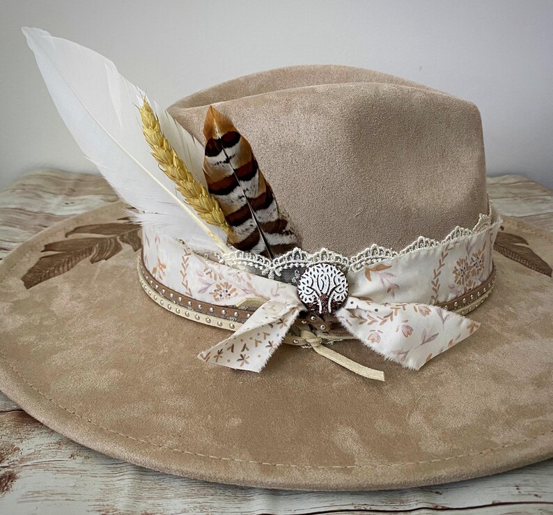 Flowers and Feathers Burned Hat,engraved Fedora,pyrography,western Hat ...
