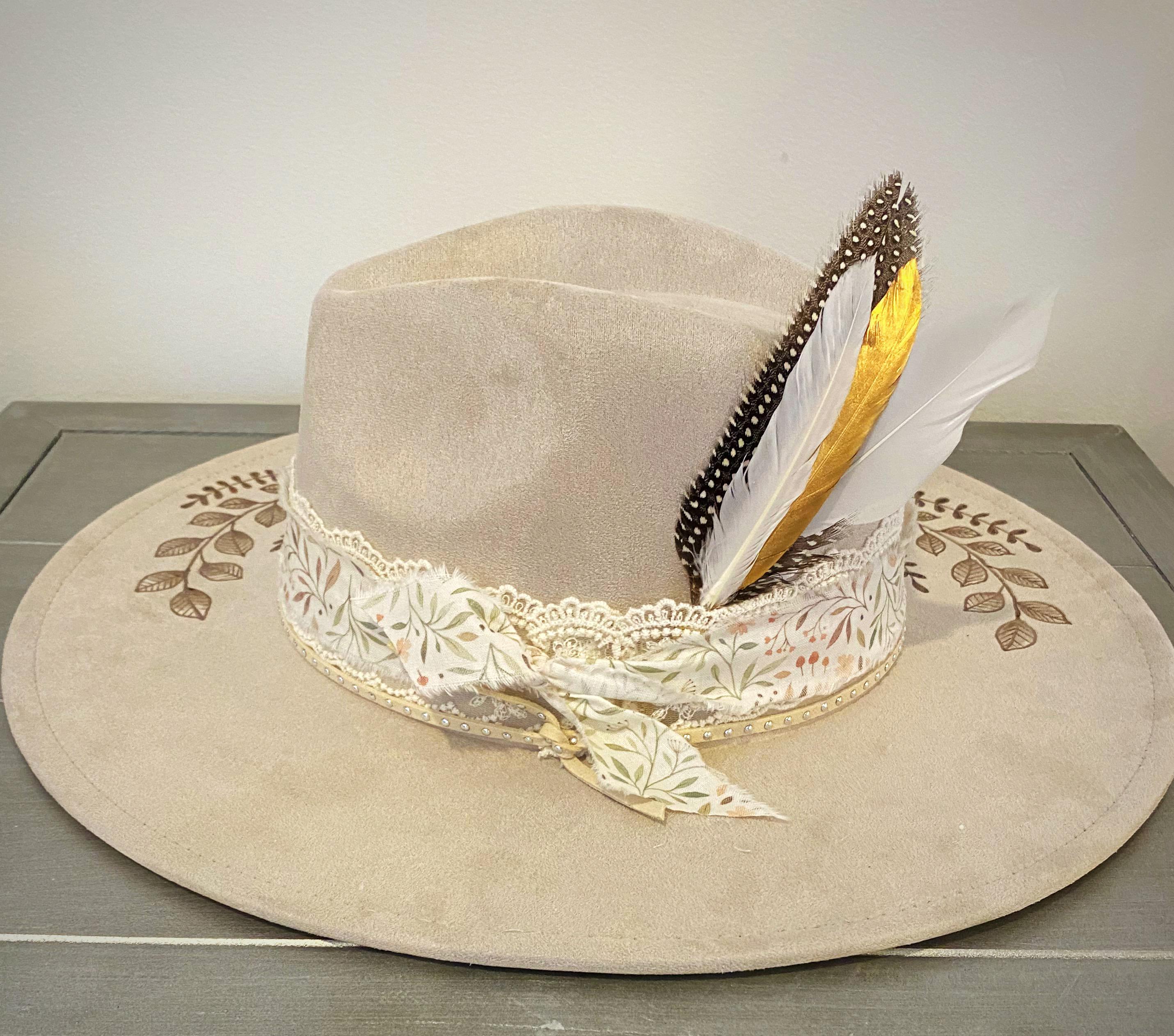 Light Beige Floral Fedora,neutral Fedora,floral Fedora,wedding Hat,boho ...