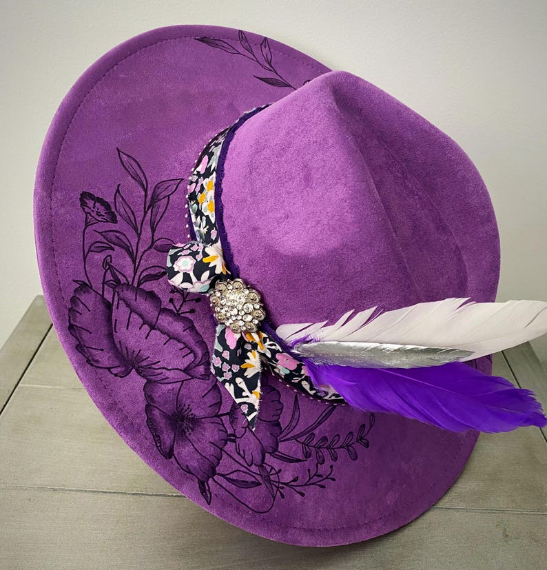 Purple Fedora,floral Fedora,purple Flower Fedora,boho Fedora,boho Hat ...