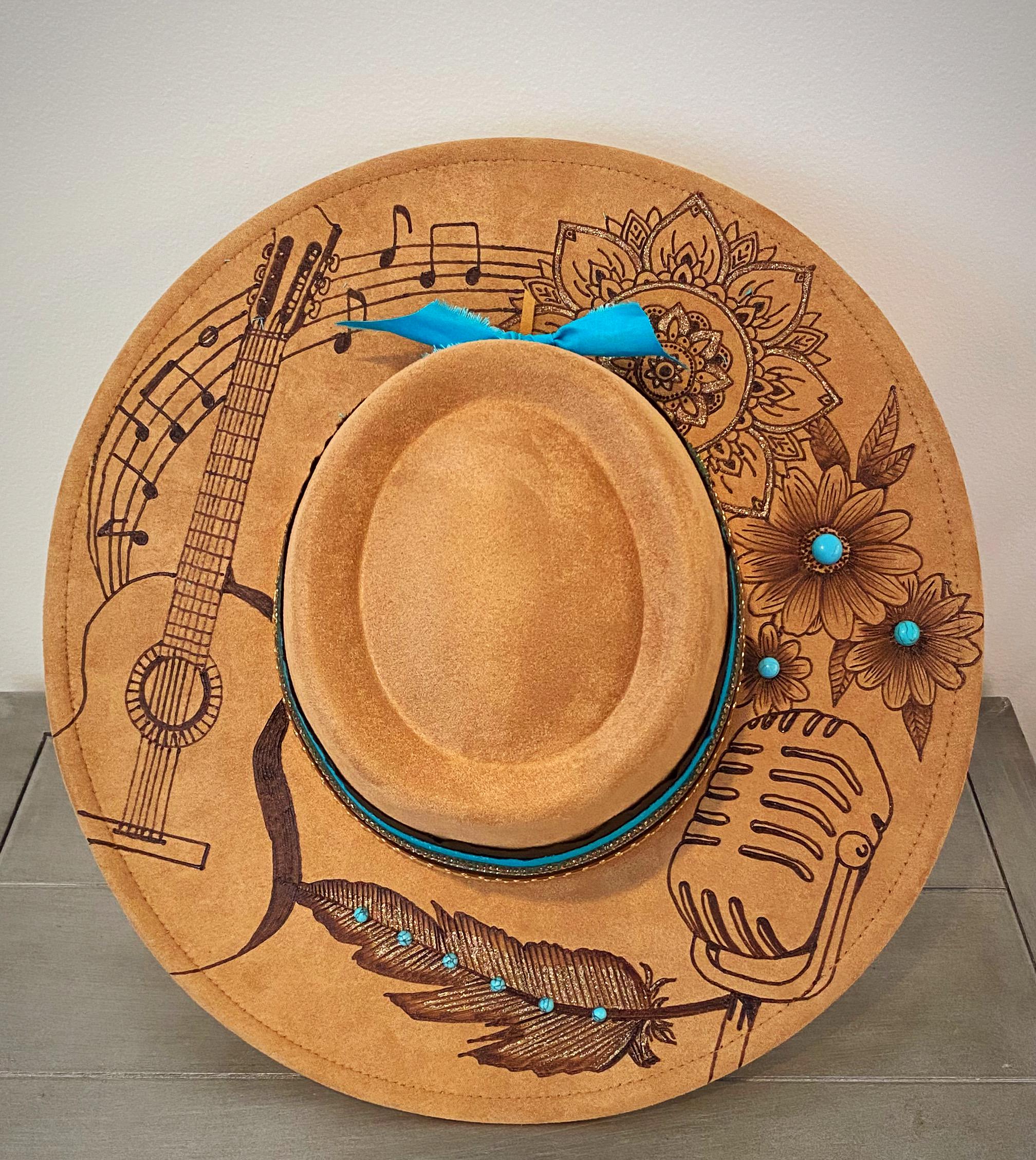 Music Hat,music Fedora,boho Hat,boho Fashion Hat,burned Western Hat ...