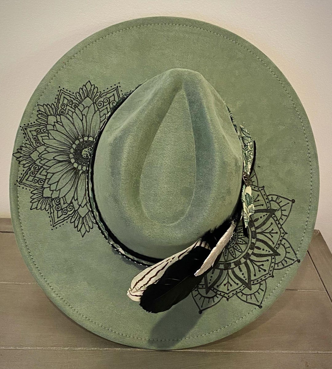 Sage Green Mandala Fedora,green Fedora,mandala Fedora,boho Fedora,boho ...